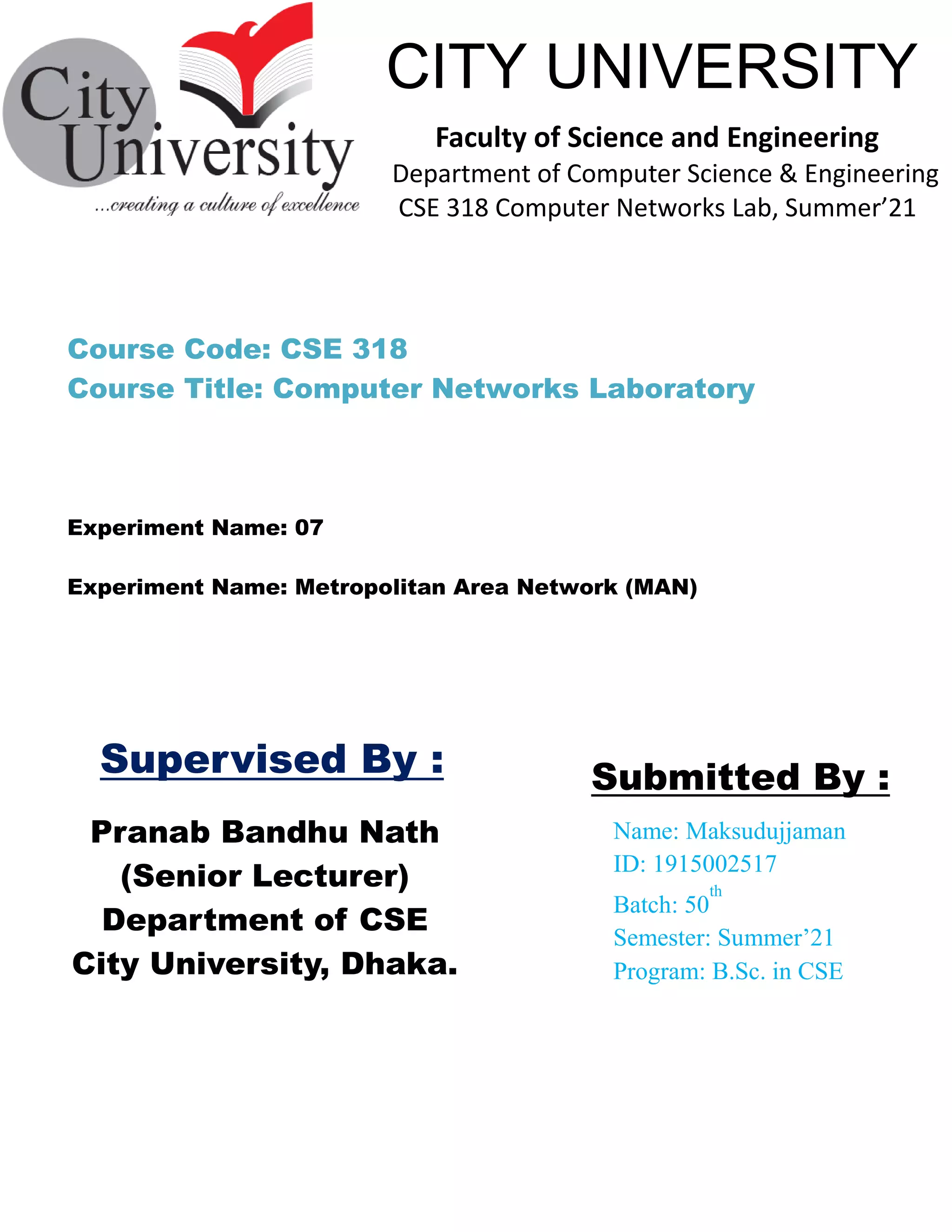 Metropolitan Area Network (MAN) Design with Cisco Packet Tracer | PDF
