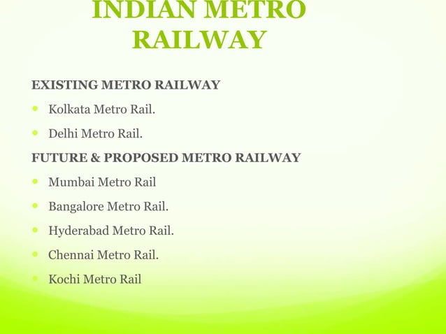 Metro Rail in India ppt | PPTX | Rail Travel | Travel Type