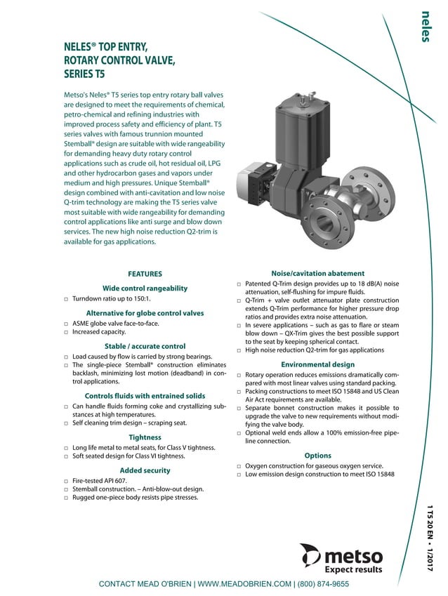 Metso Neles T5 Series Top Entry Rotary Ball Valves | PDF
