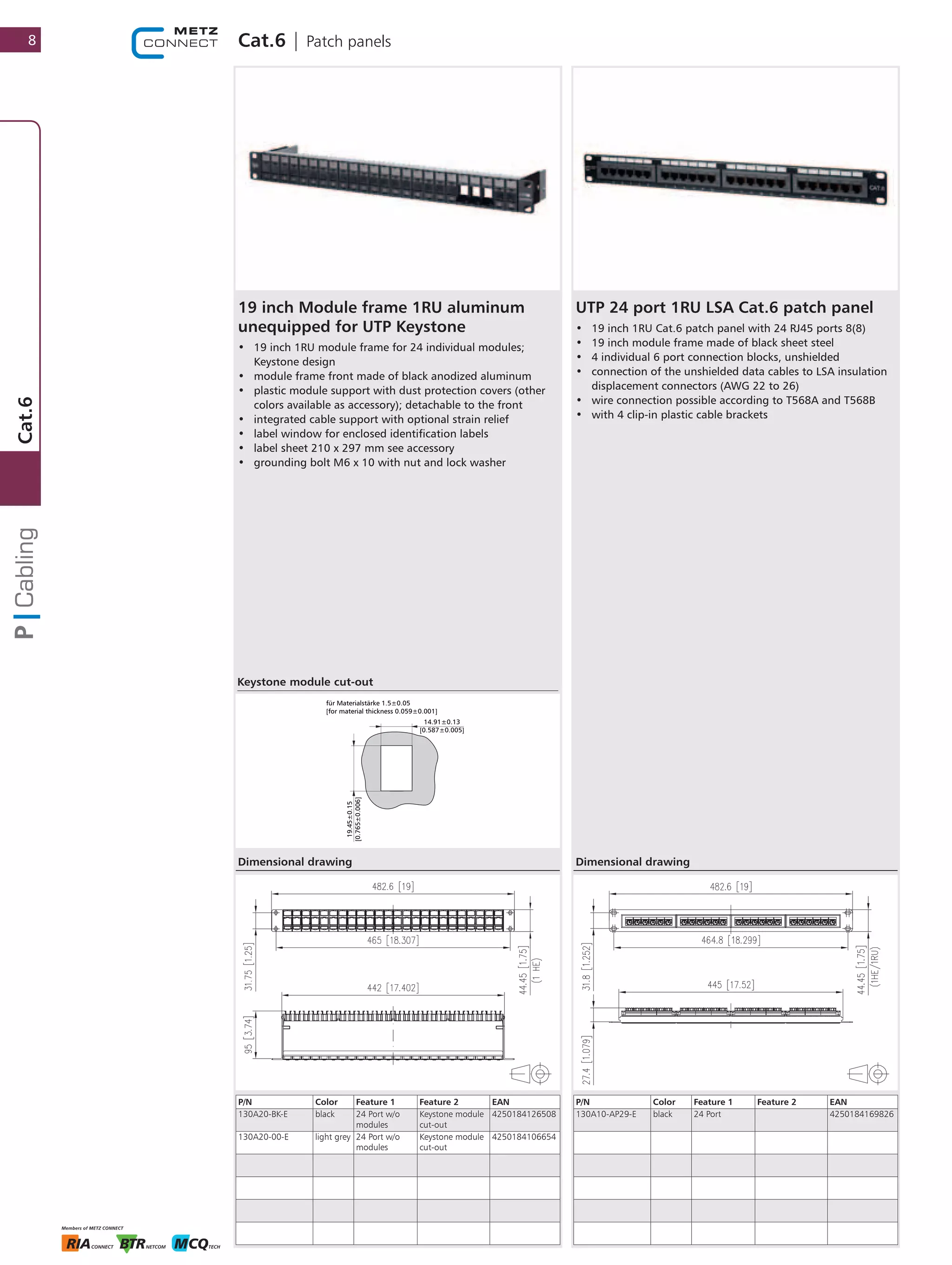 P|Cabling Keystone Catalog: Cabling solutions for networks | PDF