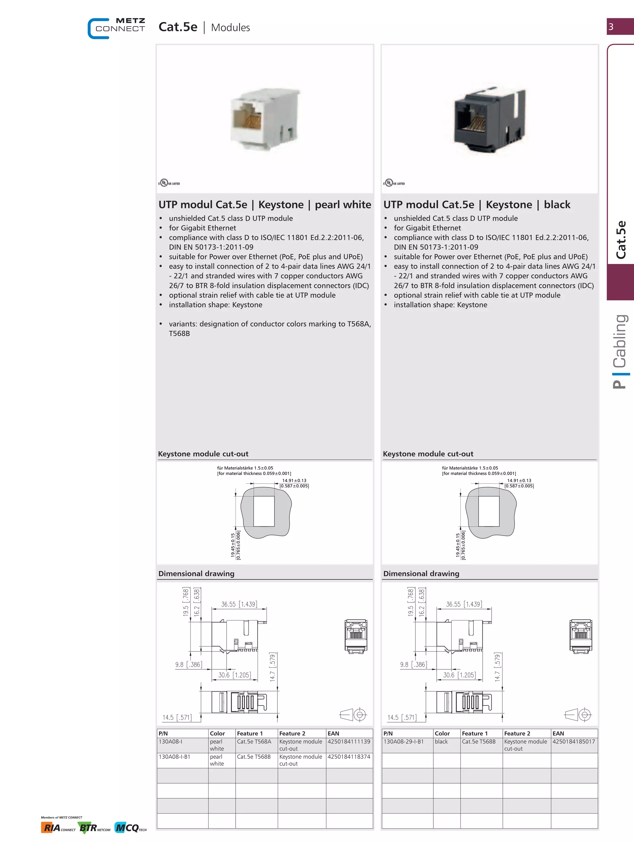P|Cabling Keystone Catalog: Cabling solutions for networks | PDF