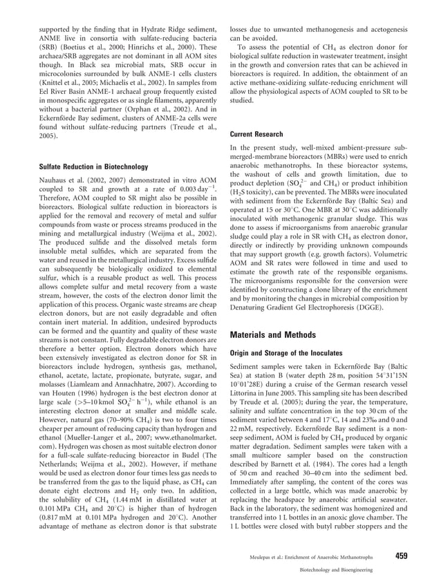Meulepas, 2009, Enrichment Of Anaerobic Methanotrophs In Sulfate ...
