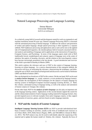 Natural Language Processing and Language Learning | PDF