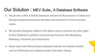MEV Suite Investment Deck | PDF | Databases | Computer Software and ...