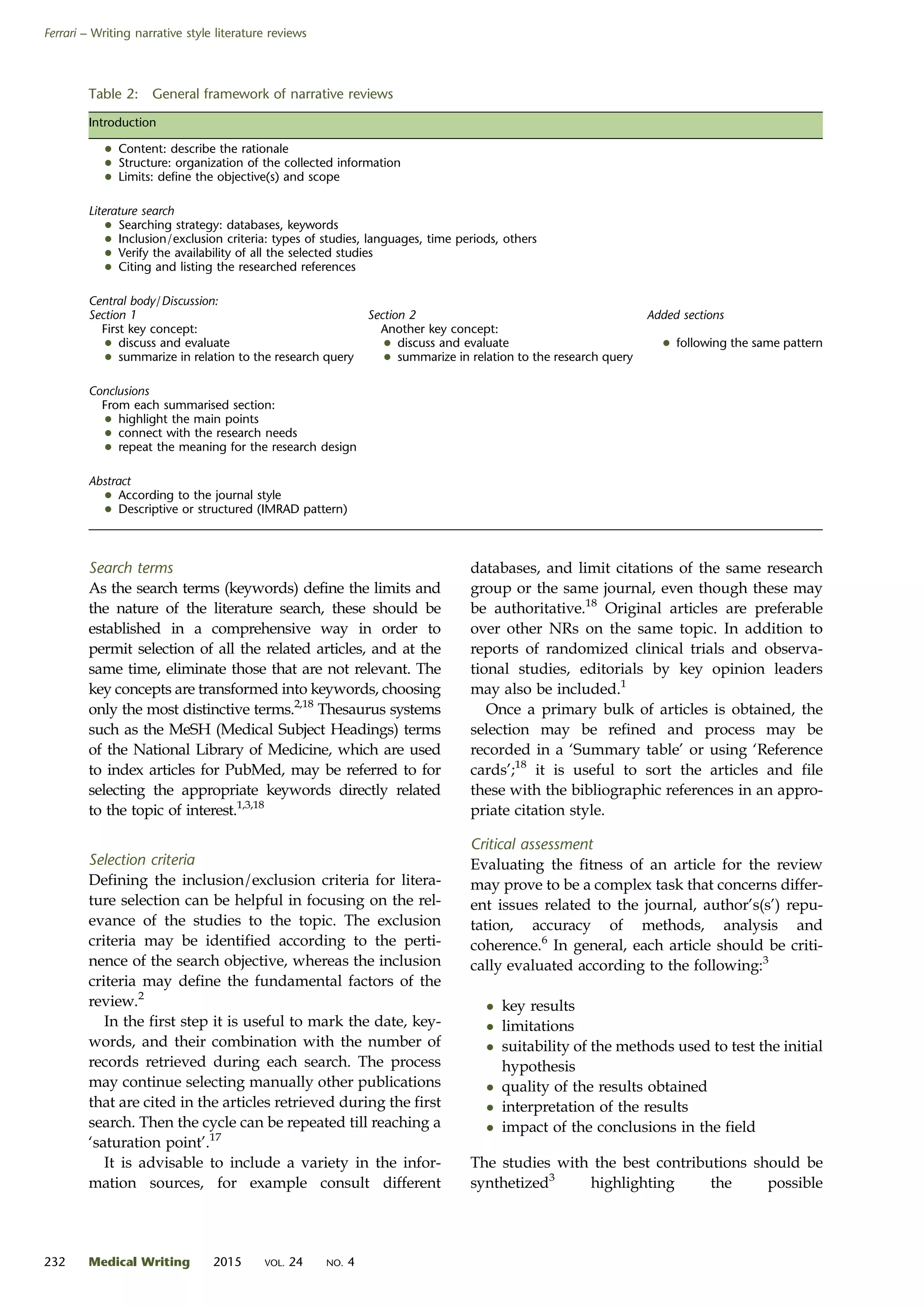 Writing narrative reviews-Rossella Ferrari | PDF