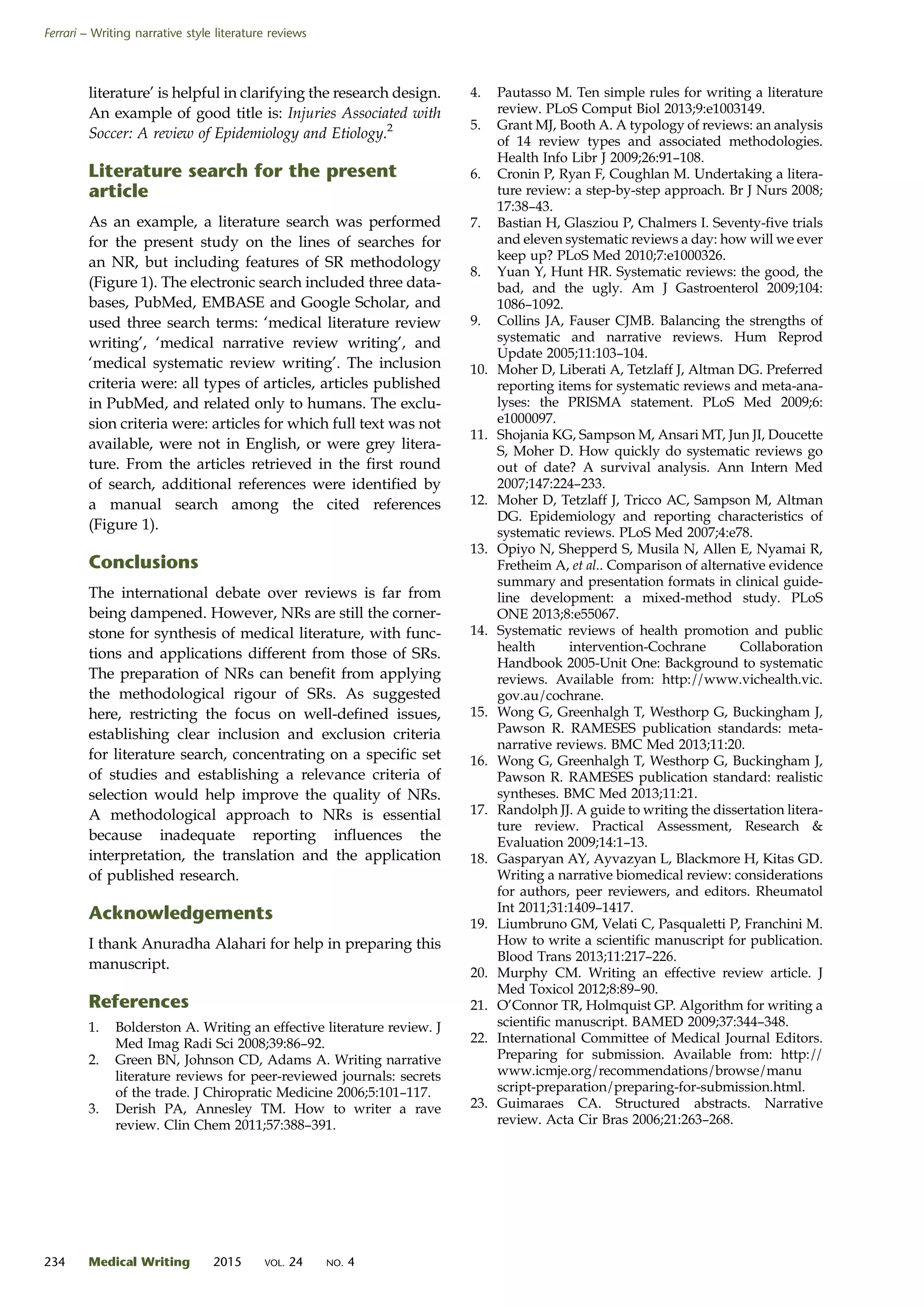 Writing narrative reviews-Rossella Ferrari | PDF