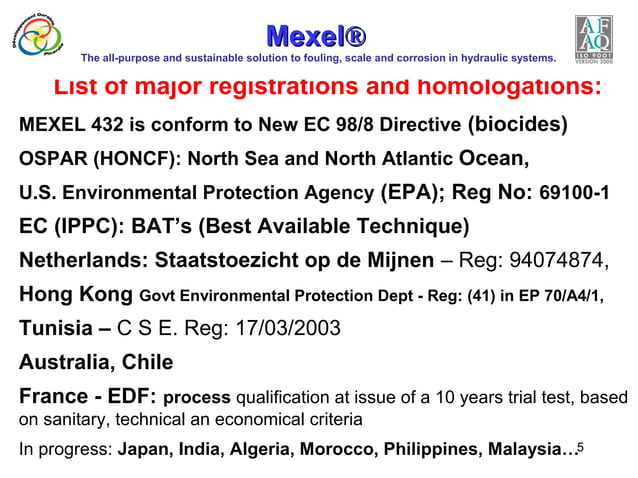 Mexel presentation for seawater intake | PPT | Chemistry | Science