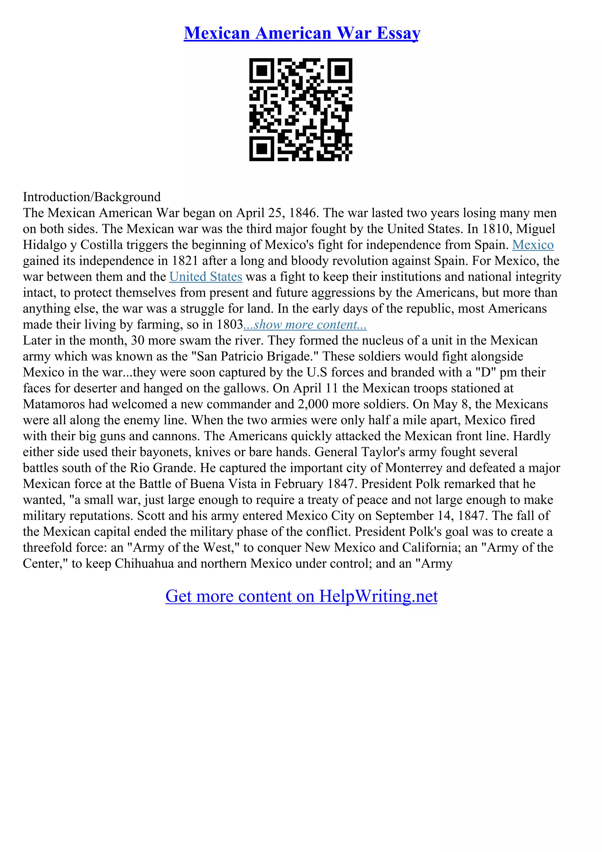 Mexican American War Essay | PDF | War and Conflicts