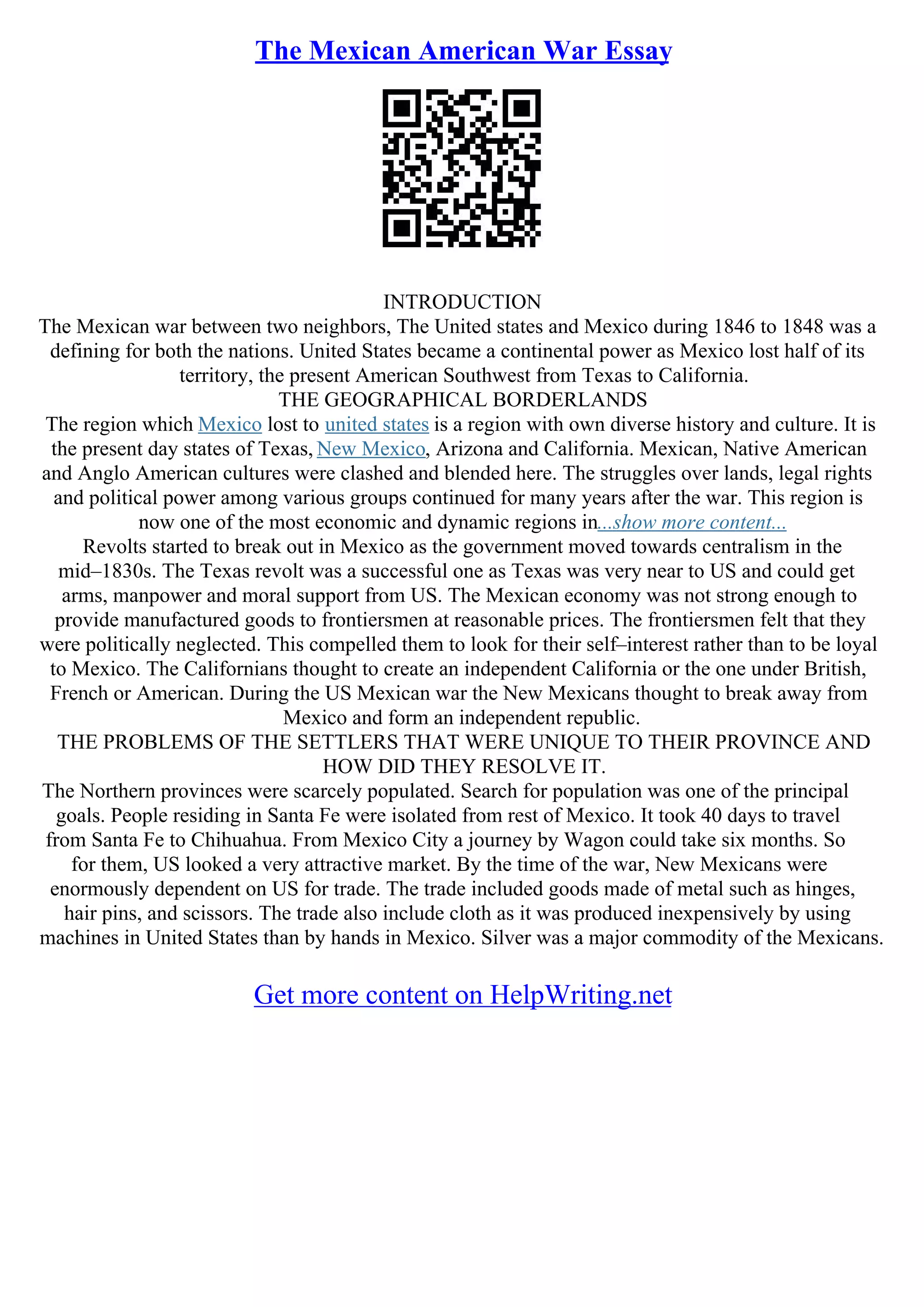 Mexican American War Essay | PDF | War and Conflicts