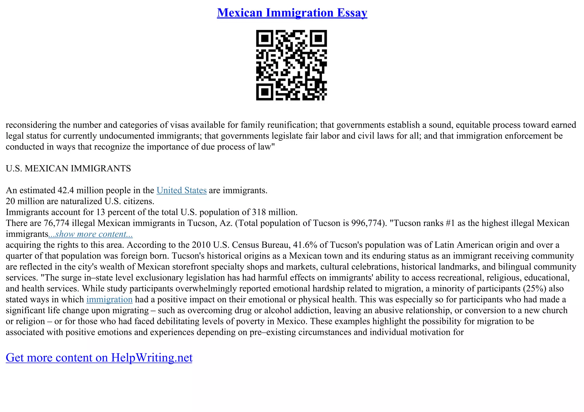 Mexican Immigration In America | PDF