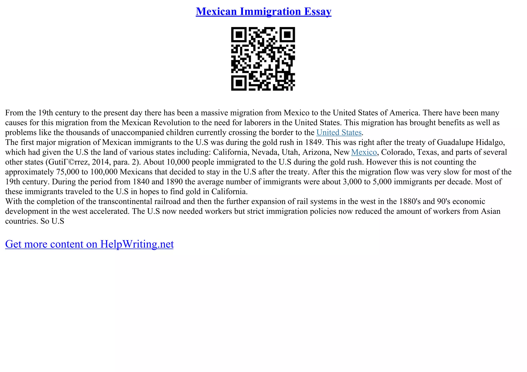 Mexican Immigration In America | PDF