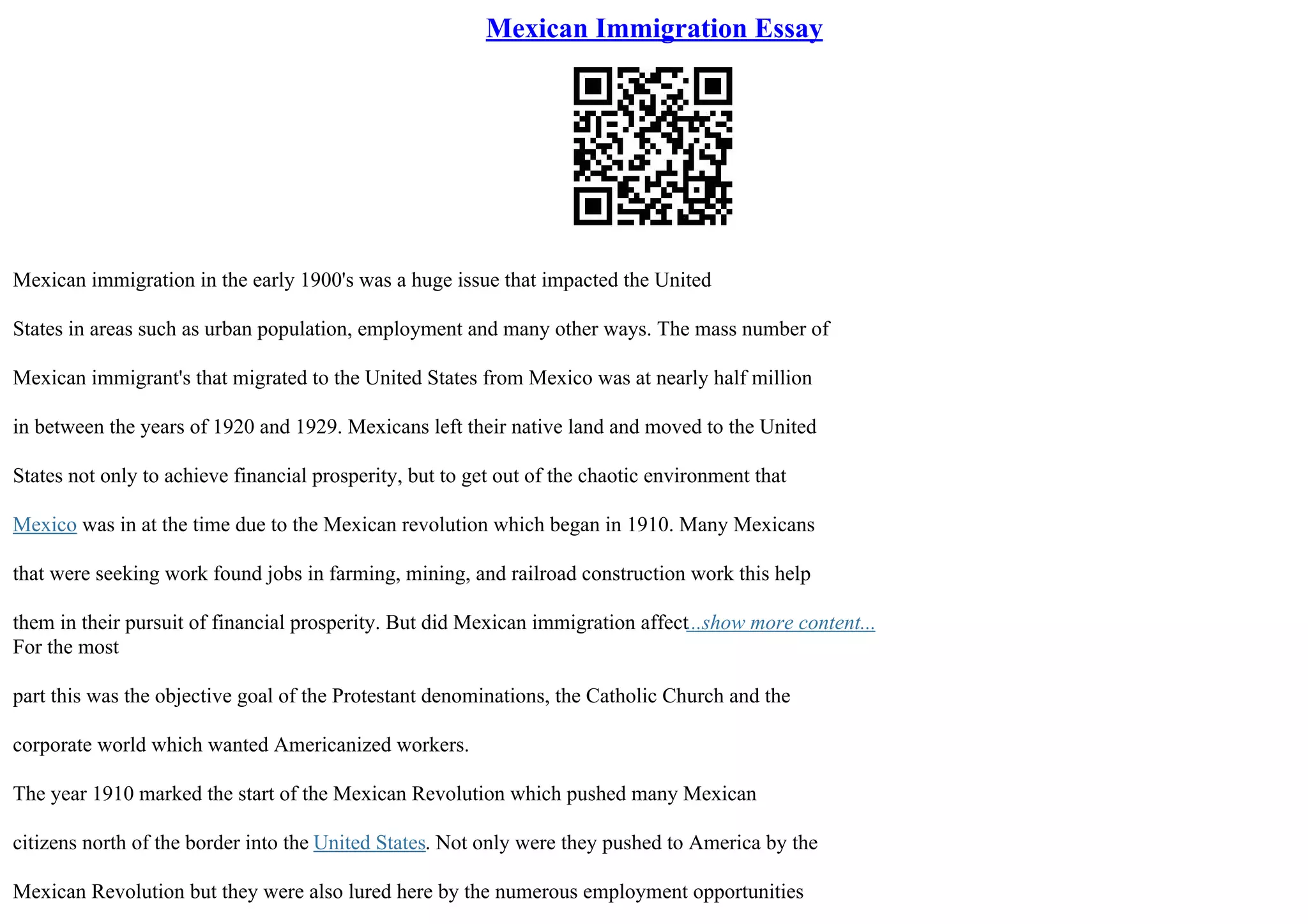 Mexican Immigration In America | PDF