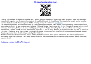 Mexican Immigration In America | PDF