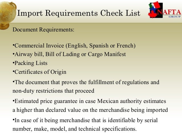Mexican import requirements