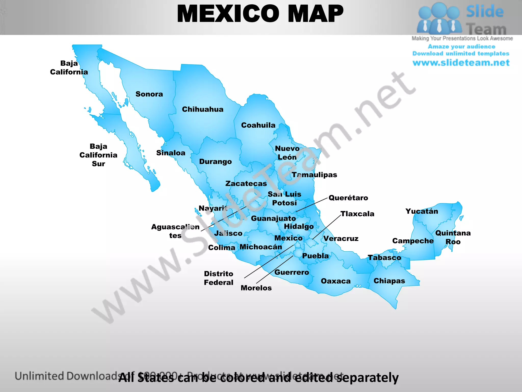 Mexico country editable powerpoint maps with states and counties ...