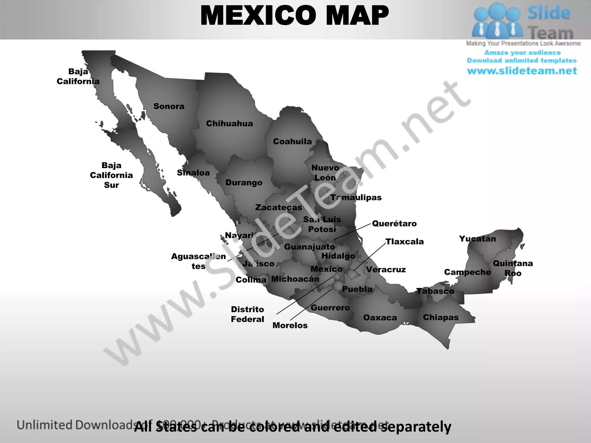 Mexico country editable powerpoint maps with states and counties ...
