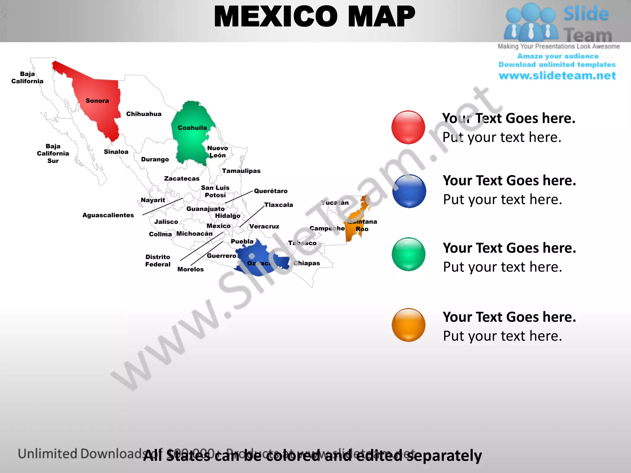 Mexico country editable powerpoint maps with states and counties ...