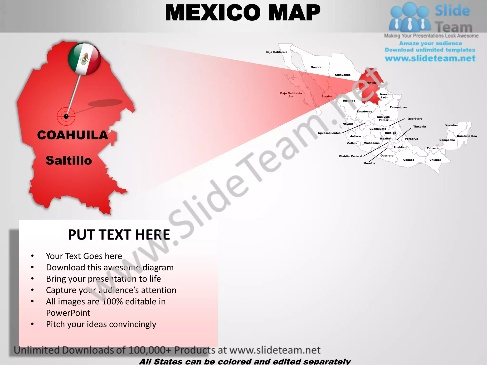 Mexico country editable powerpoint maps with states and counties ...