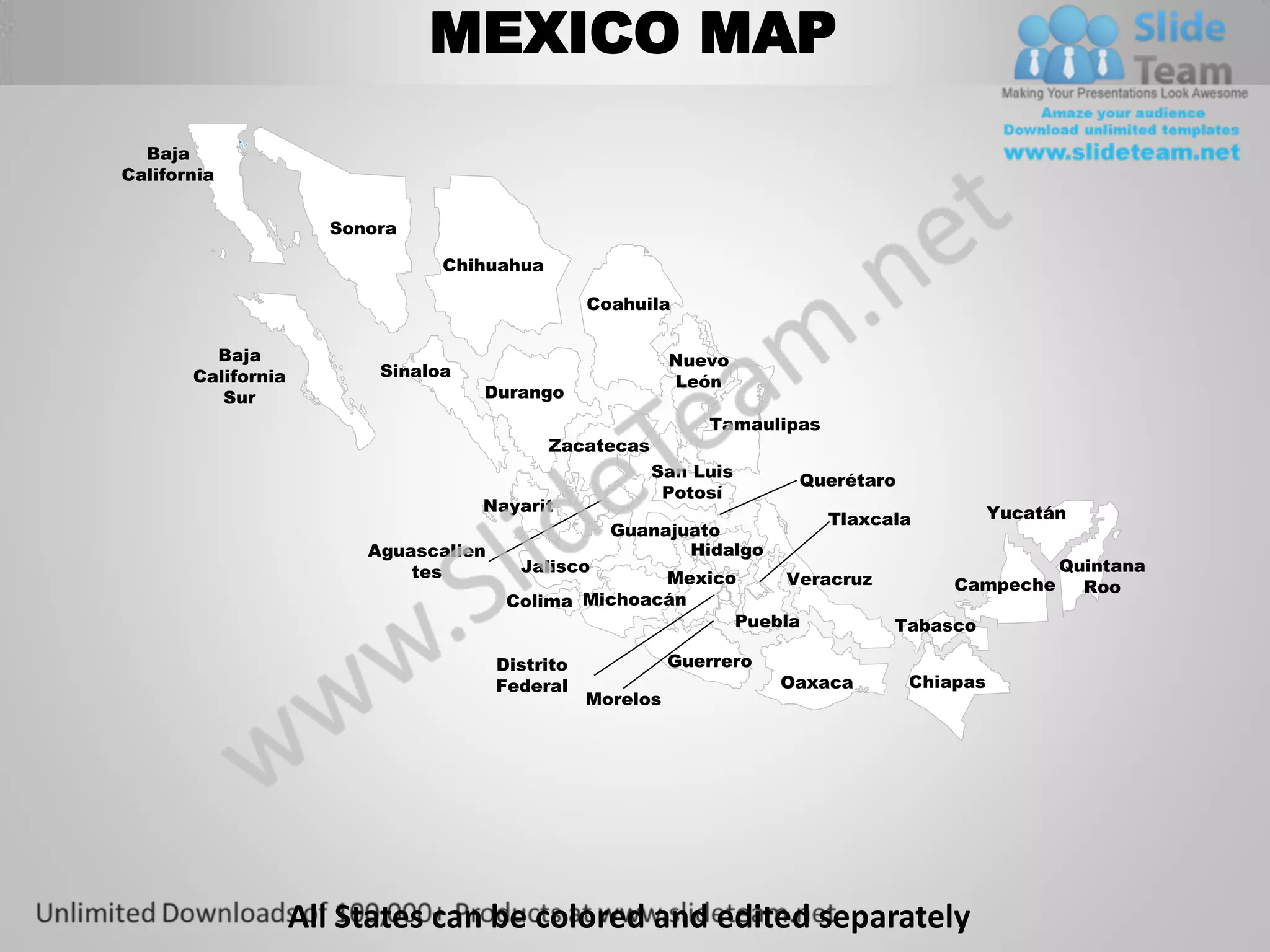 Mexico country editable powerpoint maps with states and counties ...
