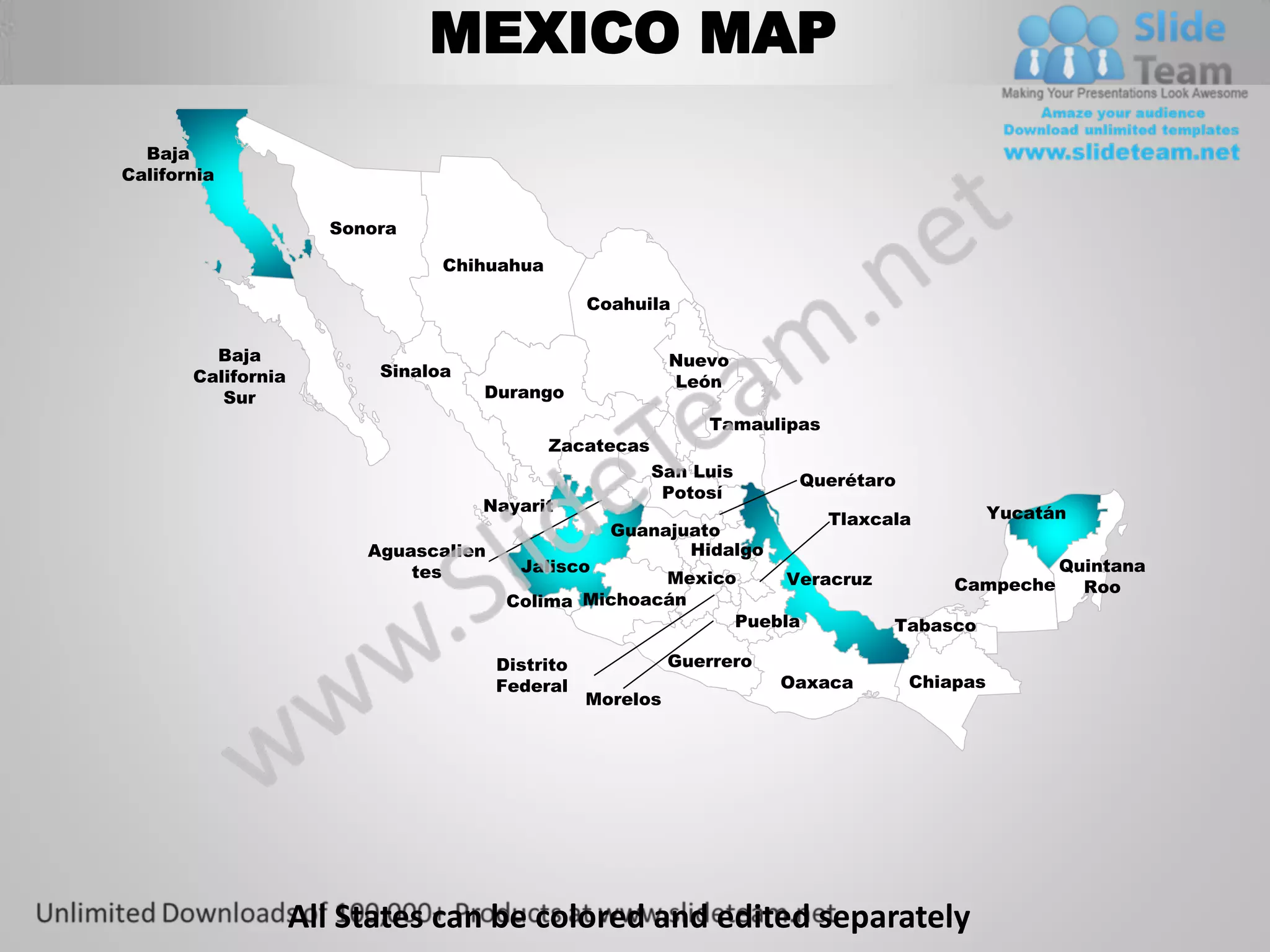 Mexico country editable powerpoint maps with states and counties ...