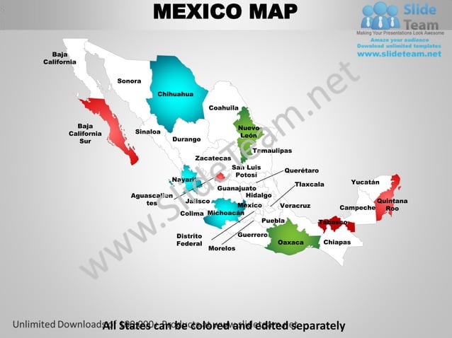 Mexico country editable powerpoint maps with states and counties ...