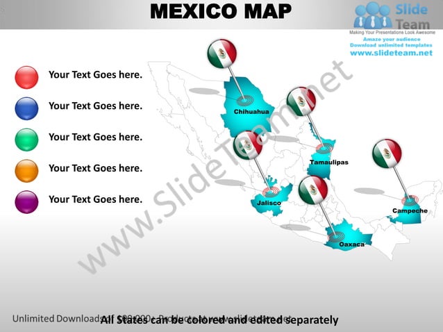 Mexico country editable powerpoint maps with states and counties ...