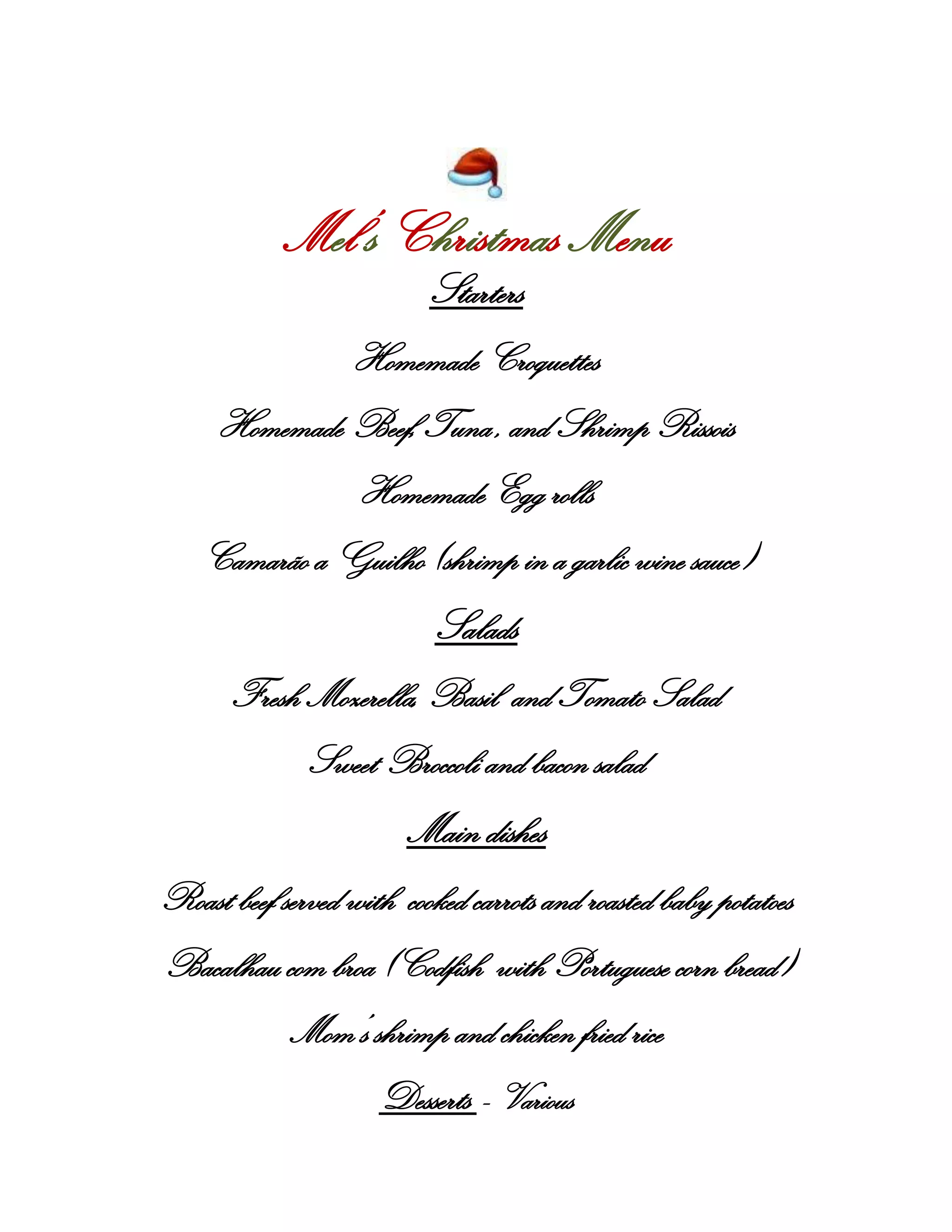 Mel's Christmas Menu | PDF