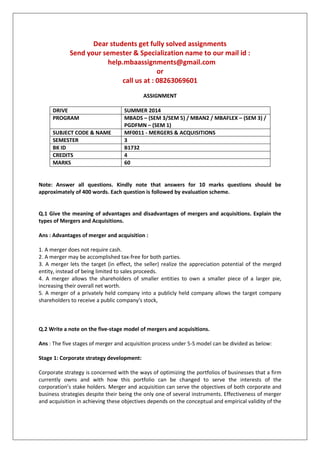 Mf0011 & mergers & acquisitions | DOCX