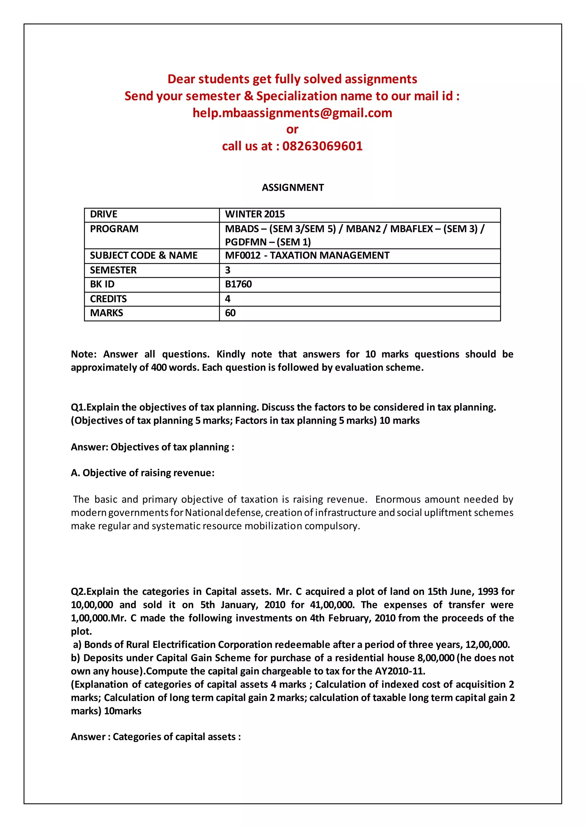 Mf0012 taxation management | DOCX