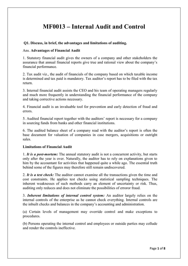 Mf0013 – internal audit and control | PDF