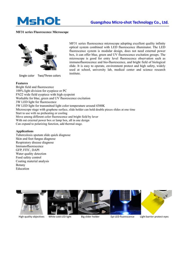Mshot MF31 fluorescence microscope | PDF | Physics | Science