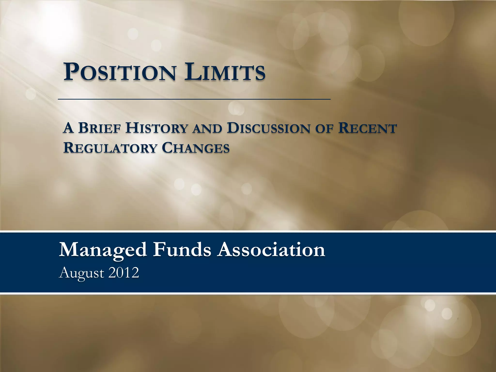 Position Limits: A Brief History and Discussion of Recent Regulatory ...