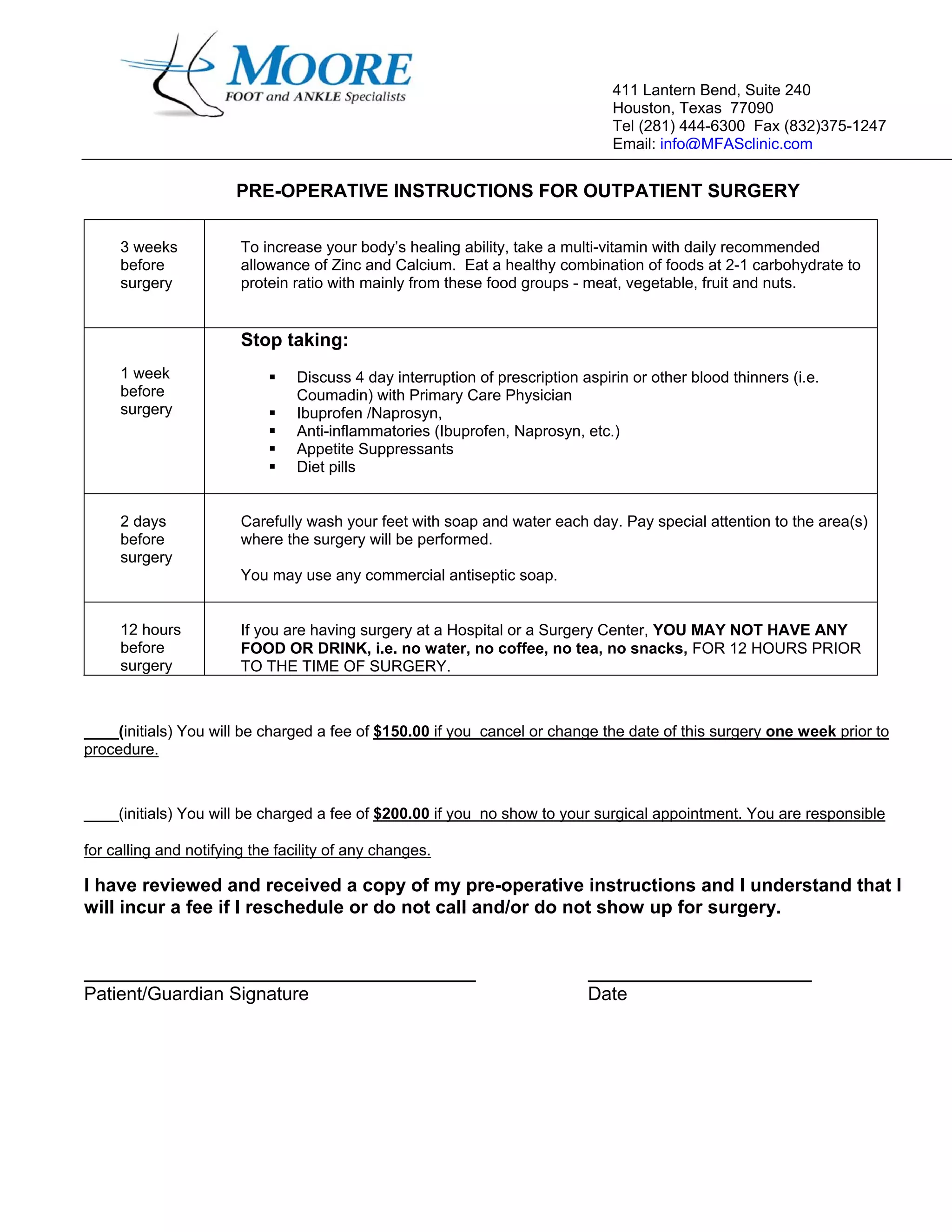 Mfas pre-op-instructions-20111 | PDF | Surgery | Medical Health
