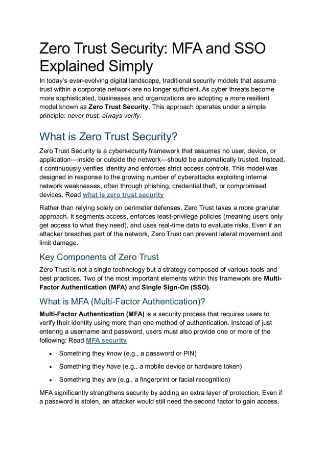 Zero Trust Security: MFA and SSO Explained Simply | PDF