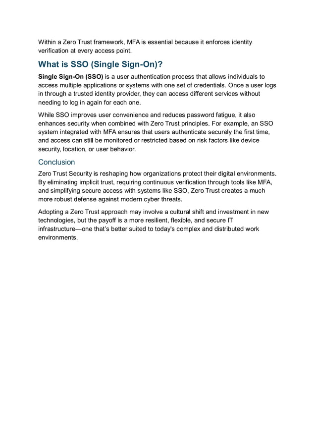 Zero Trust Security: MFA and SSO Explained Simply | PDF