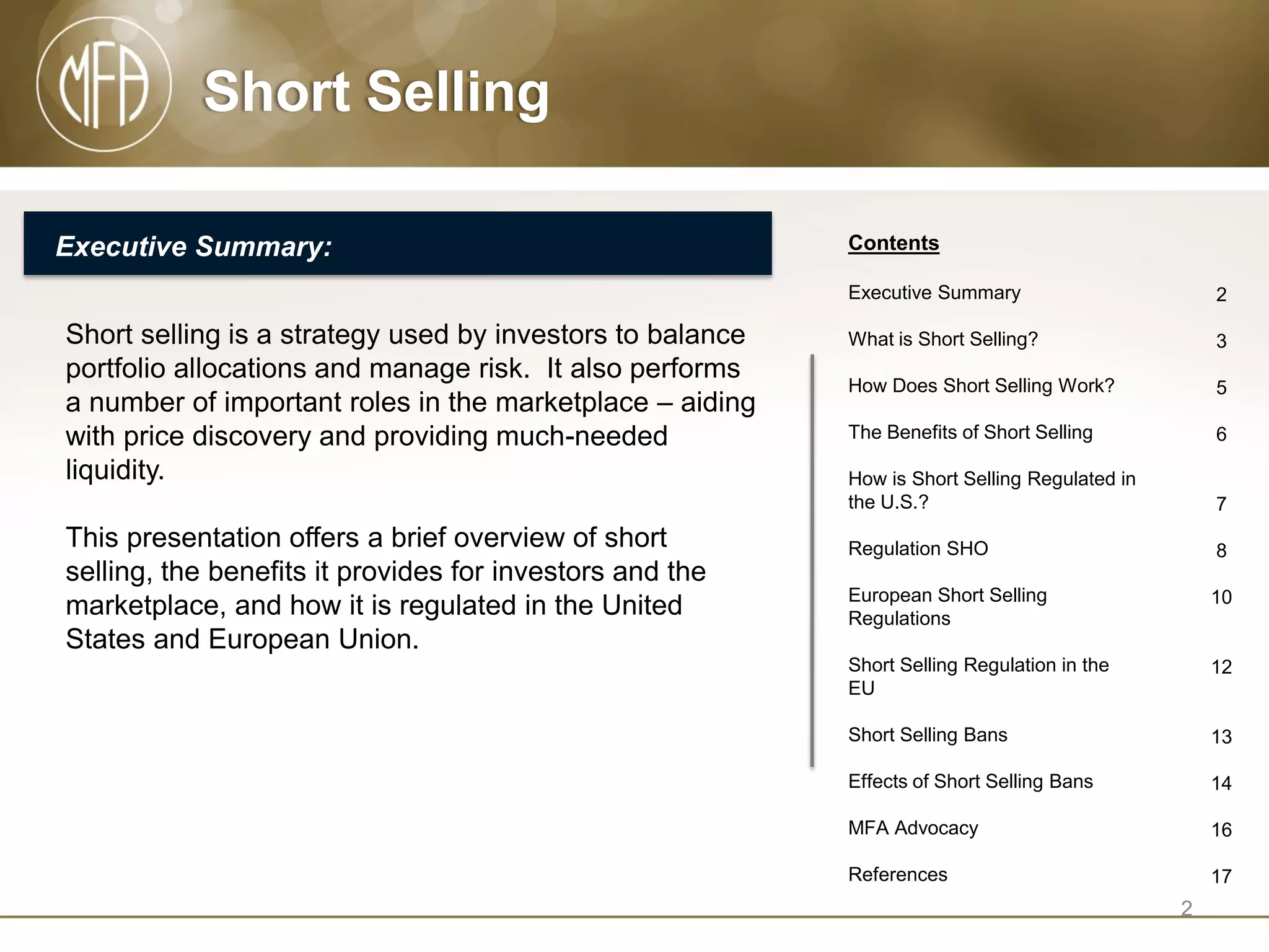 Short Selling: A Brief Overview and Regulatory Update | PDF