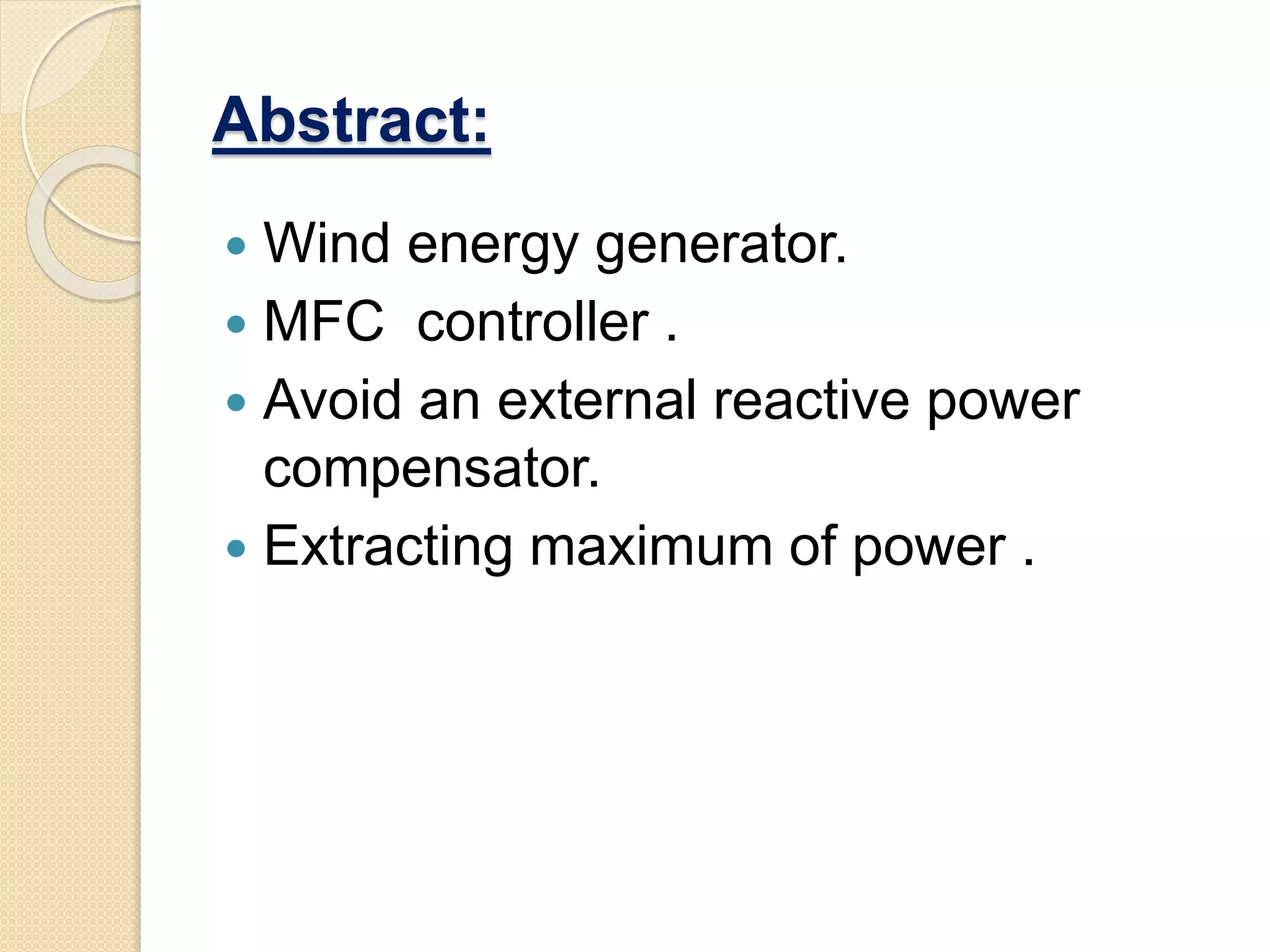 Mfc based doubled fed induction generator in wind energy conversion ...