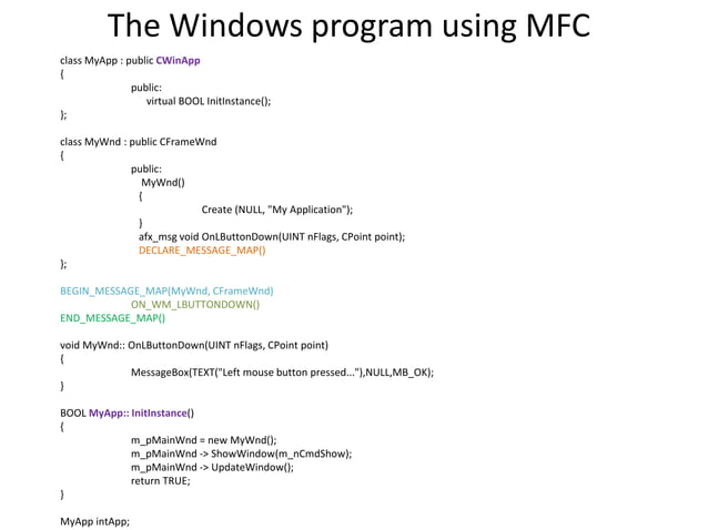MFC Message Handling | PPTX | Operating Systems | Computer Software and Applications