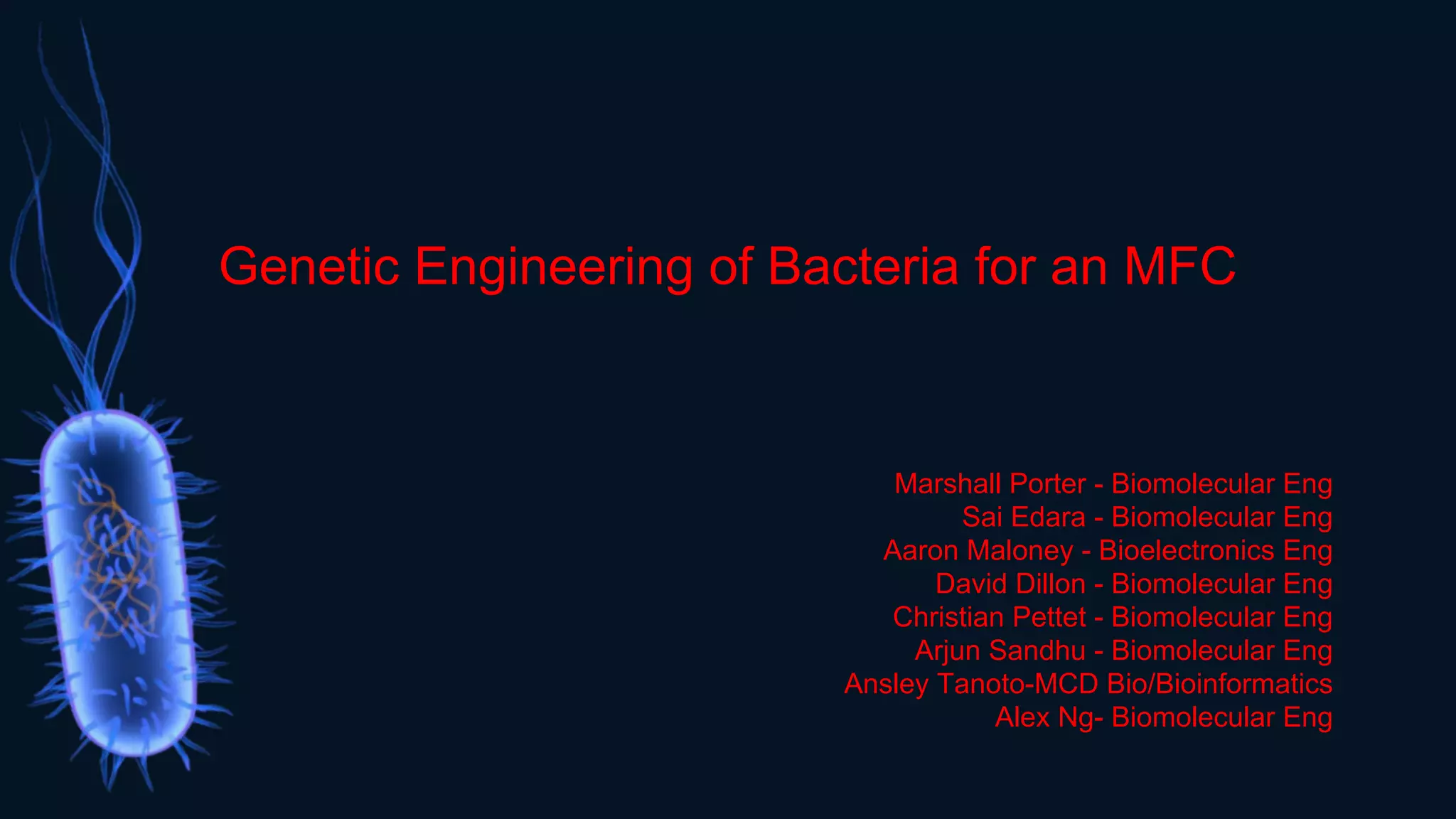 Genetic Engineering of Bacteria for a Microbial Fuel Cell | PPT