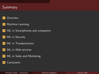 Artificial intelligence and Machine learning Applications | PDF