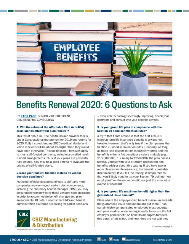 Benefits Renewal 2020: 6 Questions to Ask | PDF