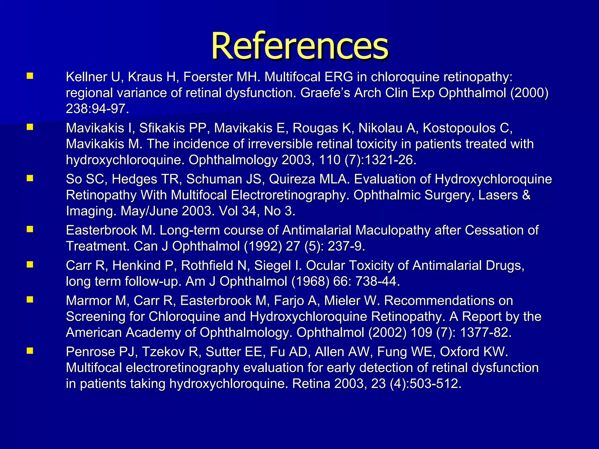 Multifcoal ERG in Hydroxychloroquine Retinopathy | PPT