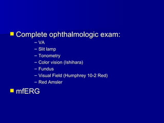 Multifcoal ERG in Hydroxychloroquine Retinopathy | PPT
