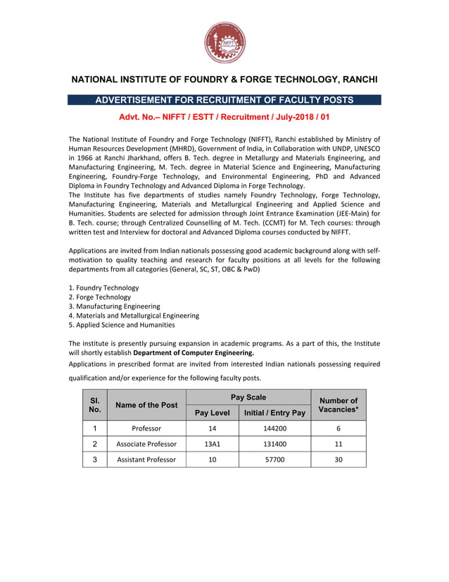 NATIONAL INSTITUTE OF FOUNDRY & FORGE TECHNOLOGY, RANCHI | PDF