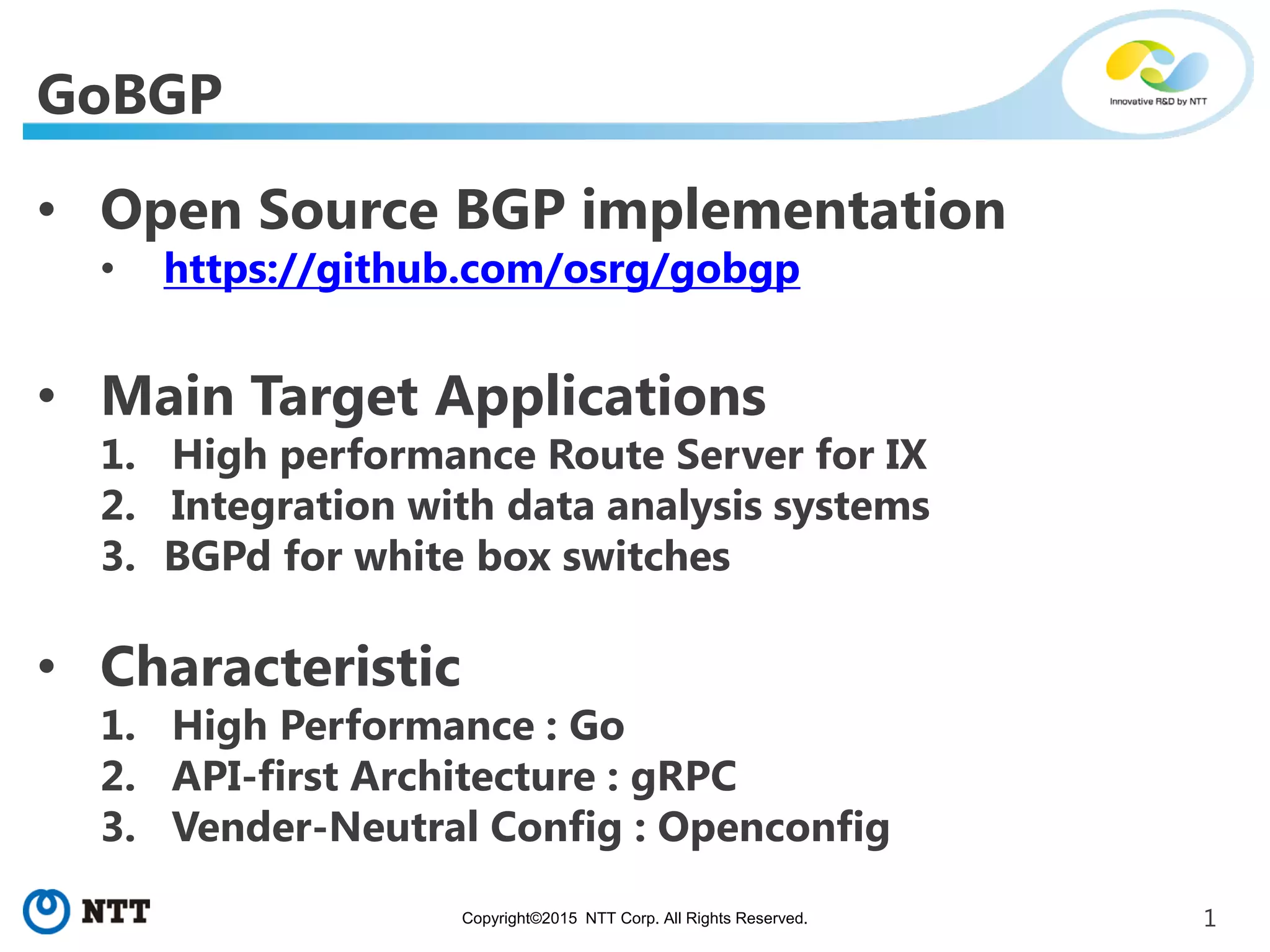 GoBGP : yet another OSS BGPd | PDF