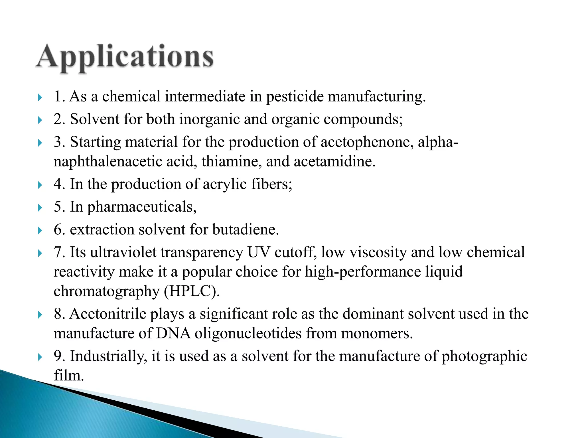 Manufacture of acetonitrile 2015 | PPTX