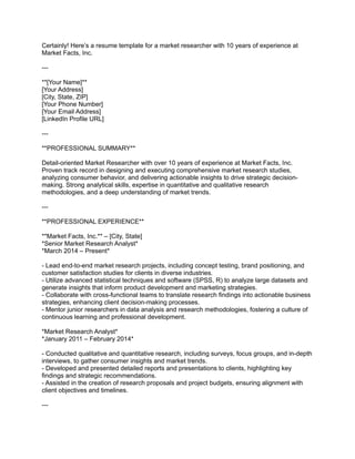 Market Researcher Resume created by ChatGPT | DOCX
