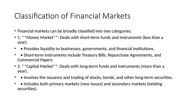 Classification of Financial Markets MBA. | PPTX