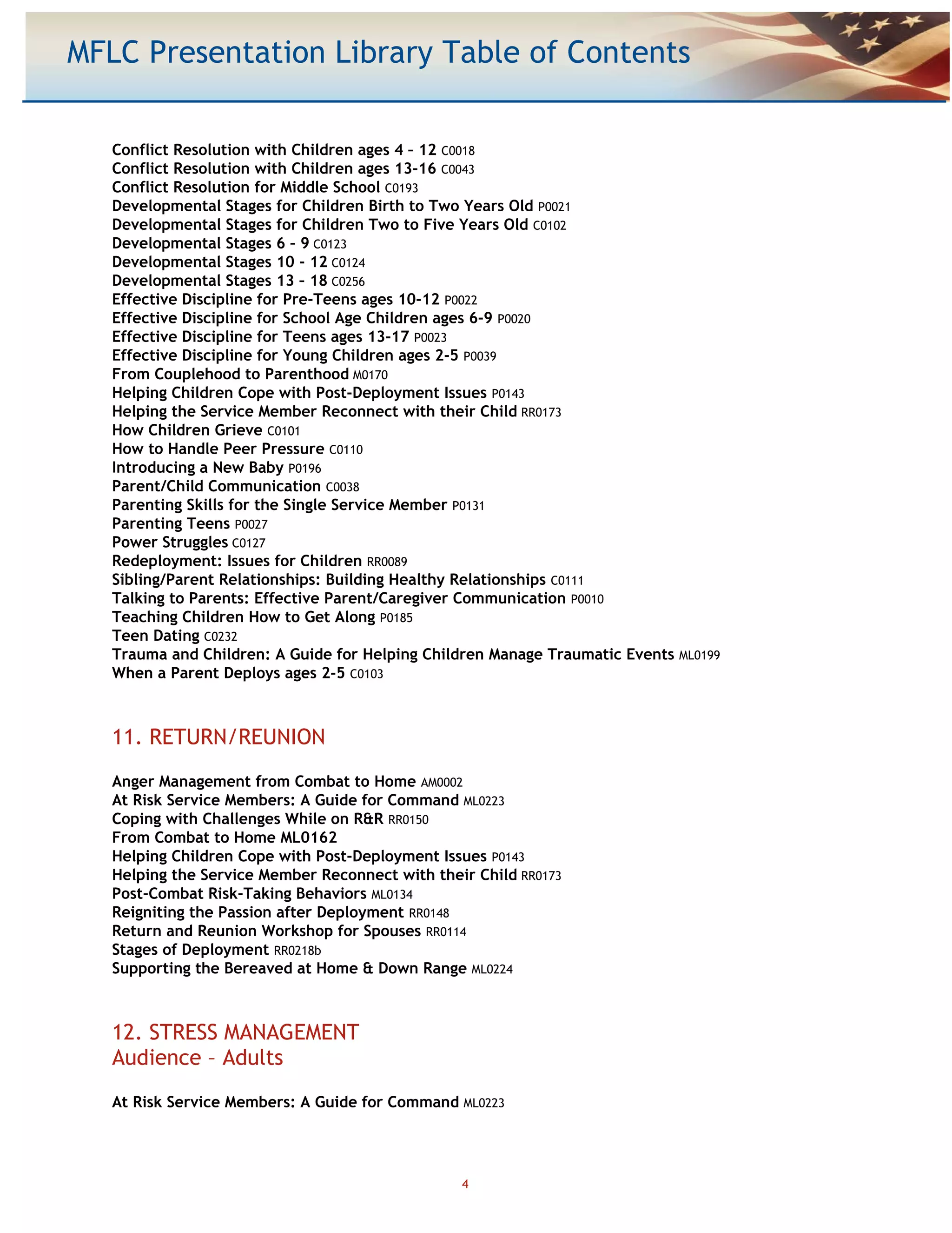 Mflc presentation library table of contents final | PDF | Parenting Teens | Parenting