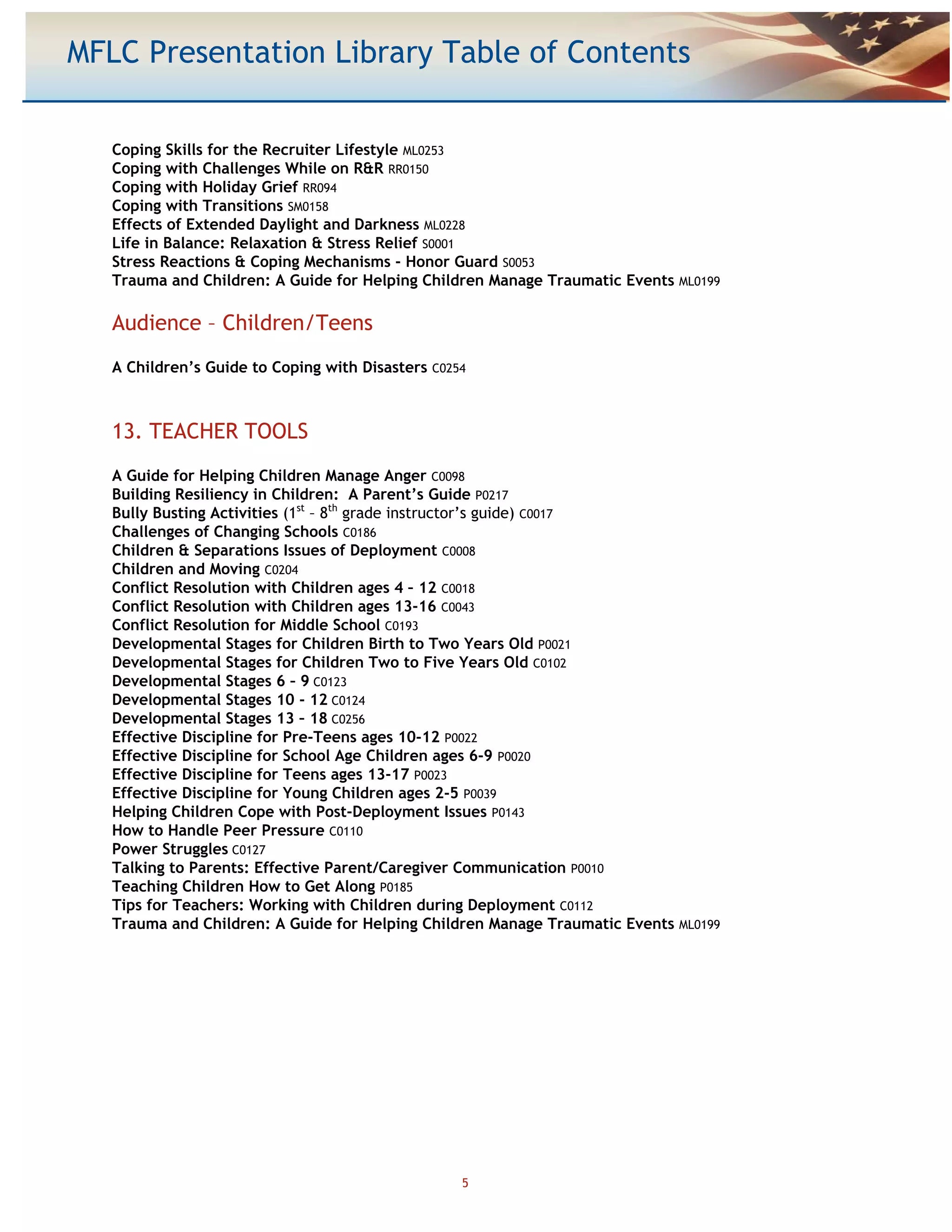 Mflc presentation library table of contents final | PDF